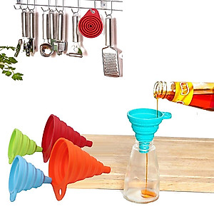 KongNai Kitchen Funnel Set 4 Pack, Small and Large, Kitchen Gadgets Accessories Foldable Silicone Collapsible Funnels for Filling Water Bottle Liquid Transfer Food Grade