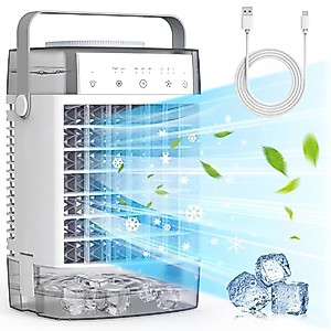 Portable Desk Fan,11 Inch Misting fan, 2 Mist mode, 3 Speed Mini USB Table Fan, with Timing Function,7 Color Night Light, Dual Water Tank, Cooling fan for Bedroom, Office, Camping-Gray