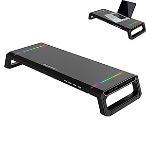 Monitor Stand Riser, Adjustable Height PC Stand Riser, RGB 4 USB3.0 Hub Ports, Foldable Computer Monitor Riser, Monitor Stand Riser For Desk, T1 Ergonomic PC Stand Riser Organizer, Desk Accessories