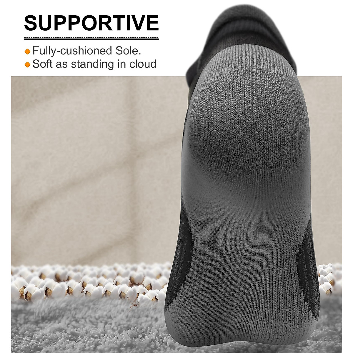 BULLIANT Mens Socks 6 Pairs-Athletic Ankle Socks Cushioned No Show For Men Running-Arch Compression Support(6Pairs,Shoes Size:Men 10-12)