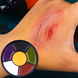 BOBISUKA Demonic Special Effects SFX Halloween Makeup Kit - 5 Colors Bruise Makeup Face Body Painting Palette + Scar Wax with Spatula Tool + Fake Blood Splatter Spray + Fake Blood Cream +Stipple Spong
