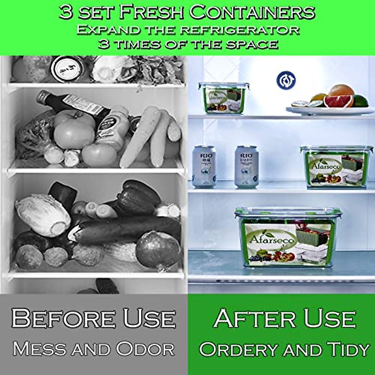 Fresh Produce Saver Containers with Herb Keeper and Air Vent Lids - Keep Fruits, Vegetables, Lettuce, Berries, and Salad Fresh in the Fridge - Removable Colander and Kitchen Organization Solutions