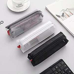 Clear Pencil Bag Big Storage Mesh Bag Nylon Pencil Bag Transparent Pencil Case Clear Pencil Case for Exam School Office,White (Type A)