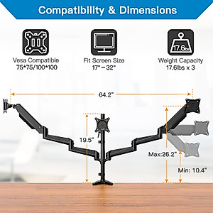 HUANUO 13-32 Inch Monitor Mount 2 Monitors & Triple Monitor Mount