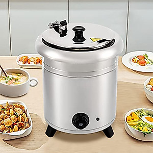 Commercial Soup Kettle - 10QT Electric Countertop Food Soup Warmer Round Restaurant Soup Kettle with Temp Control Stainless Steel Hinged Lid Detachable Pot for Home, Catering, Restaurants, Silver 400W