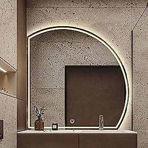 TOCTUS LED Bathroom Mirror Wall-Mounted Vanity Mirror LED Lighted Mirror, with Touch Button, Dimmable Light, Brightness Adjustable, Half Round Fan-Shaped, Left/Right Cut, 31x31inch (Color : Left)