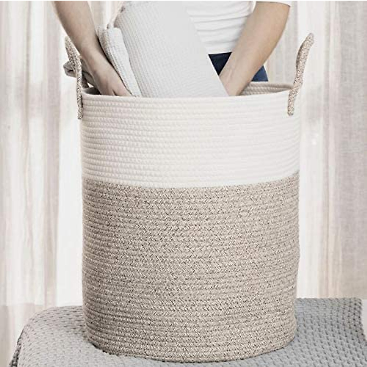 OrganiHaus Brown Toy Basket for Storage 15x18, Baby Laundry Basket, Throw Blanket Basket for Living Room, Large Woven Baskets for Storage, Tall Basket, Towel Basket & Blanket Holder for Bedroom