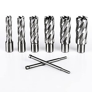 OSCARBIDE Annular Cutter Set 8 Pieces, 3/4"Weldon Shank,2"Cutting Depth,(9/16,11/16,13/16,15/16,1,1-1/16) inch Cutting Diameter,Mag Drill Bits for Magnetic Drill Press with 2pcs Pilot Pins
