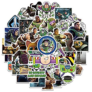 50 Pcs Buzz Lightyear Stickers for Water Bottle Waterproof Vinyl Cute Anime Movie Decals for Kids Laptop Tablet Scrapbook Binders Luggage Skateboard Educational School Reward Supplies
