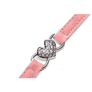 CHUKCHI Pink Soft Velvet Safe Cat Adjustable Collar with Crystal Heart Charm and Bells 8-11 Inches(Black+Pink)