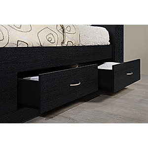 Hodedah Twin-Size Captain Bed with 3-Drawers and Headboard in Black, 85.6"L x 42.3"W x 39.2"H