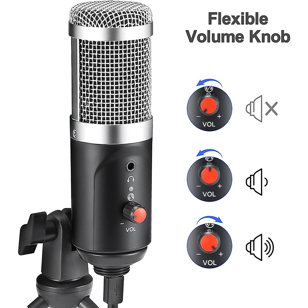 BLOUEFOZ USB Microphone, Computer Podcast Cardioid Condenser PC Mic with Tripod Stand for Recording,Gaming,Compatible with Laptop Desktop Mac & Windows
