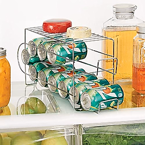 mDesign 2-Tier Metal Wire Standing Pop/Soda and Food Can Dispenser Storage Rack Organizer with Top Shelf for Kitchen Pantry, Countertop, Cabinet - Holds 12 Cans - 2 Pack - Chrome