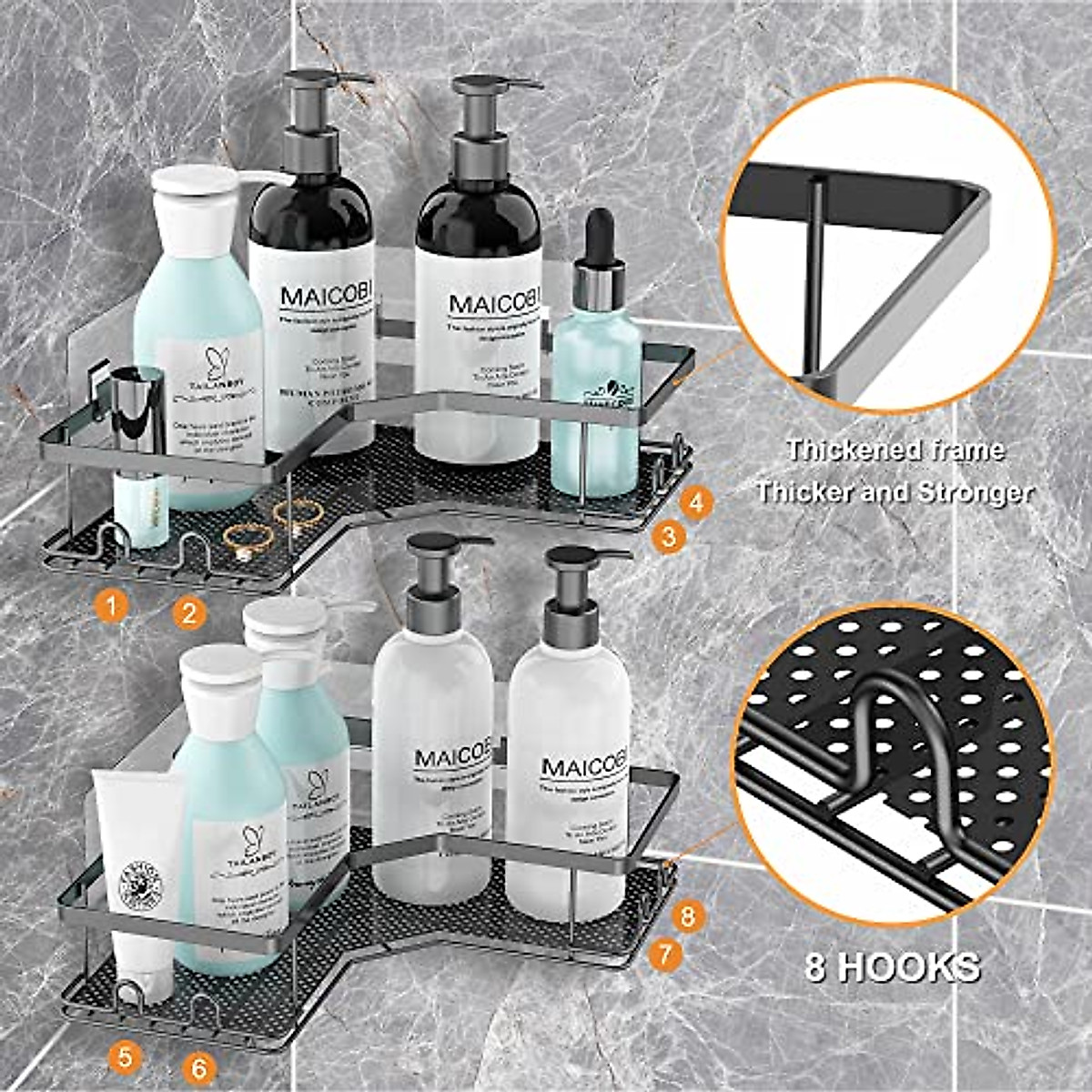 Corner Shower Caddy - Black Shower Organizer Hanging,Shower Shelves,Shower Racks Storage with Small Round Hole Bathroom Shelf for Inside Shower and Restroom 2 Park