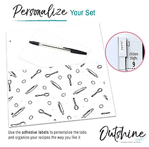 Outshine 12-Pack Recipe Binder Dividers for 3 Ring Binder, Farmhouse | 8.5" x 11" Thick Cardstock Binder Dividers with Tabs | Includes 28 Adhesive Labels and Printed Cooking Tips | Best Kitchen Gift