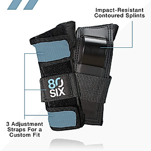 80Six Pad Set with Wristguards, Elbow Pads, and Knee Pads for Kids, Stone Blue, Small / Medium - Ages 8+