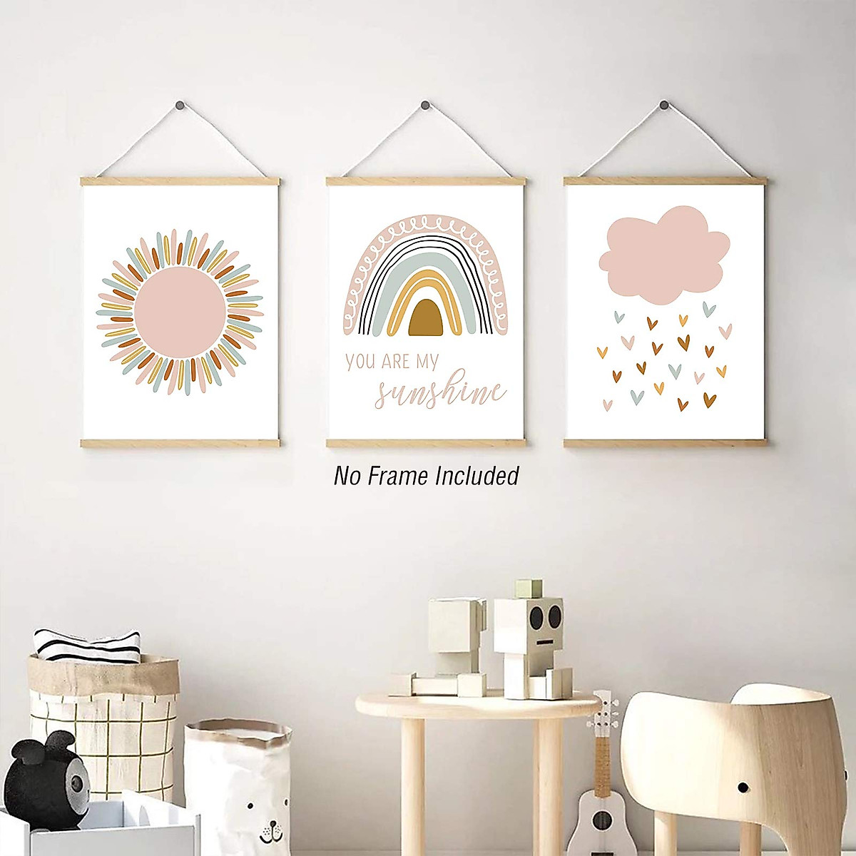 Nursery Wall Art Pink Rainbow Canvas Print - You Are My Sunshine Wall Art Decor Cloud Nursery Pictures Wall Art for Girl Bedroom Nursery Prints Posters Kids Room Wall Art 16x24x3 Inch unframed