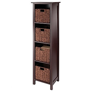 Winsome Wood Milan 5-Pc Storage Shelf with 4 Foldable Woven Baskets - Walnut