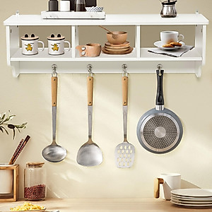 Casart Hanging Shelf Wall Mounted Storage Cabinets W/Hooks for Bedroom, Living Room and Entryway (White)