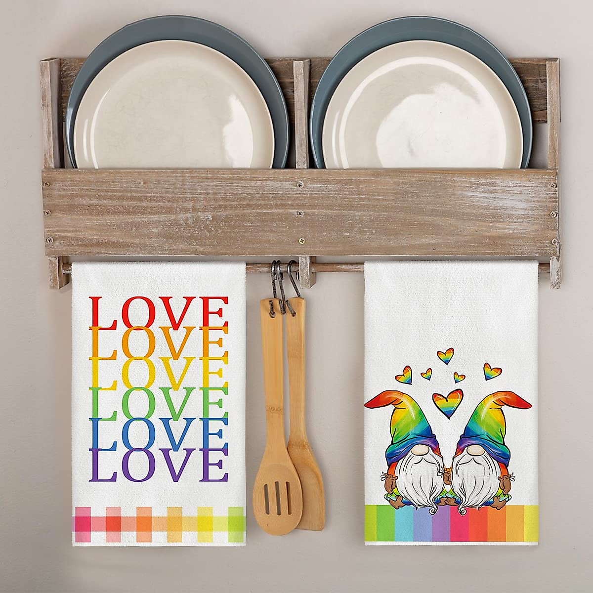 Artoid Mode Love Heart Gnomes LGBT Home Kitchen Dish Towels, 18 x 26 Inch Ultra Absorbent Coffee Tea Bar Hand Towels Bathroom Gift for Cooking Baking Set of 2