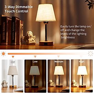 focondot Touch Table Lamps Set of 2-Bulbs Included, Practical Bedside Lamps with USB A+C Ports & 2-Prong AC Outlet, 3-Way Dimmable Nightstand Lamps with Linen Fabric Shade for Home Office Hotel