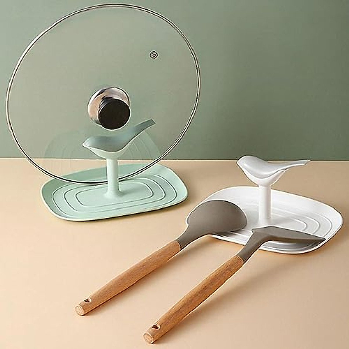 BUJIATANG Storage Rack Pan Lid Holder Silicone Multifunctional Spatula Spoon Rack Kitchen Storage Organizer Stand White