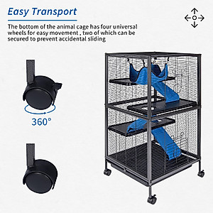 4 Tier Steel Deluxe Small Animal Pet Cage Kit for Guinea Pig Ferret Little Rabbit with Wheels Brakes Hammock 4 Platforms Removable Tray and Ladder with Flannel