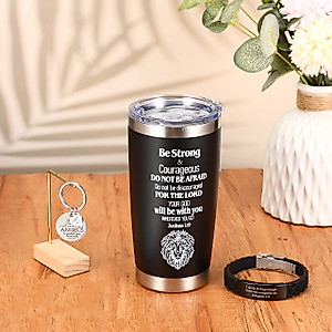 3 Pcs Christian Gifts for Men, Encouraging Gifts for Men Including Christian Keychain, 20 oz Travel Bible Verse Tumbler Mug with Slider Lid, Christian Bracelets, Inspiration Religious Gift for Men Boy