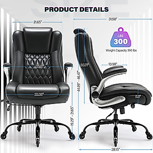 High Back Office Chair- Lifting Headrest Flip Arms Built-in Adjustable Lumbar Support, Executive Computer Desk Chair Ergonomic Design Strong Metal Base Multifunctional Home Office Work Chairs
