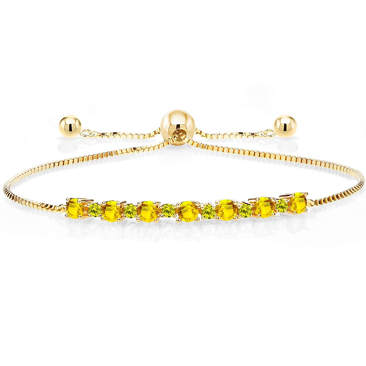 Gem Stone King 18K Yellow Gold Plated Silver Yellow Sapphire Canary Diamond Tennis Bracelet For Women (1.09 Cttw, Fully Adjustable Up to 9 Inch)