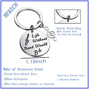 BEKECH Music Gifts Life Without Band Would B Flat Keychain with Musical Note Charm Treble Clef Jewelry Gift for Musician Music Teacher Music Lover (silver)