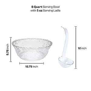 Premium Punch Bowl With Ladle Includes 8 Quart Serving Bowl With 5 oz serving ladle | Heavyweight Floral Embroidered Design | BPA Free Plastic | Punch Bowl Set 2 Gallons Large Punch Bowl for parties