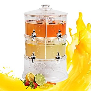 Mind Reader Beverage Dispenser with Ice Bottom 2 Tier 4 Section Stackable Holder with Lids, 10.15″ L x 10.15″ W x 13.75″ H, Clear