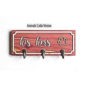 Handmade Wood Leash and Key Holder - Custom Personalized His and Hers, Pawprint