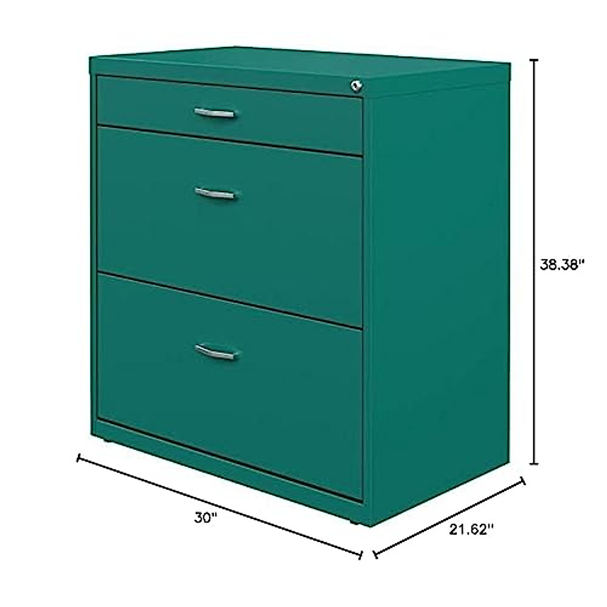 Space Solutions 30" W Metal 3 Drawer Home Office Lateral File Cabinet Teal, Fully Assembled