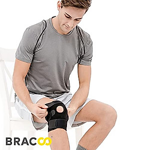 Bracoo Adjustable Compression Knee Patellar Pad Tendon Support Sleeve Brace for Men Women - Arthritis Pain, Injury Recovery, Running, Workout, KS10 (Black)