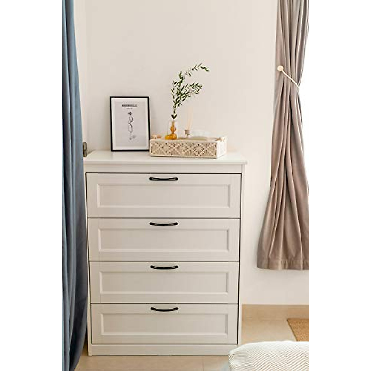 Mkono Macrame Decorative Tray Boho Home Decor Basket with Wooden Handles Handmade Woven Jewelry Perfume Makeup Storage Organizer for Vanity, Dresser, Countertop, Bedroom, Living Room, 14''L x 10''W