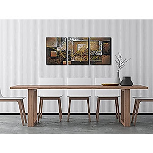 Pyradecor Modern 3 Piece Canvas Prints Abstract Brown Landscapes Pictures Paintings on Canvas Wall Art Work for Living Room Bedroom Kitchen Home Decorations