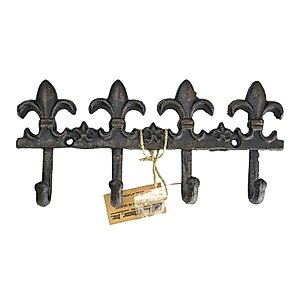 Lulu Decor, Cast Iron Fleur De Lis Key Hook Decorative Wall Hook Antique cast Iron Hook Vintage Hook Key Holder Key Hook Hanger Wall Mount (Key Hook Black)