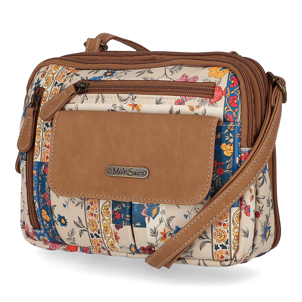 MultiSac Zippy Triple Compartment Crossbody Bag, Pretty Patch/Hazelnut