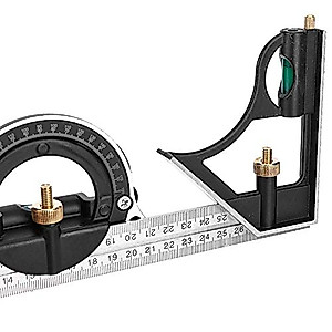 Fafeicy Stainless Steel T Square Ruler Adjustable Sliding Combination Square Ruler & Protractor Level Measure Measuring Tool 4-Piece 4R Combination Square