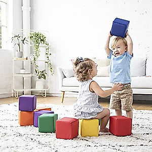 ECR4Kids SoftZone Patchwork Toddler Building Blocks, Foam Cubes, Assorted, 12-Piece