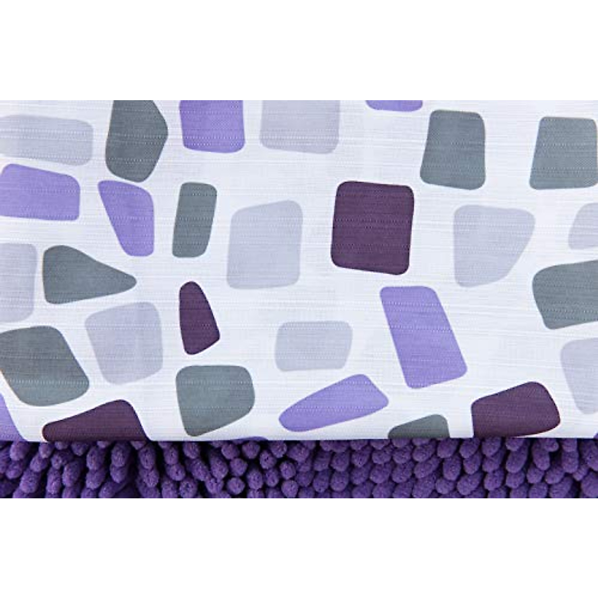 Luxury Chenille Bath Mats and Ombré Shower Curtain Set, Ultra Soft Non-Slip High Pile Water Absorbent Shaggy Chenille Bathroom Rugs and Abstract Mosaic Shower Curtain 15 Piece Set-Jasmine (Purple)