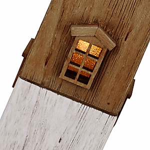 Waroom Home Rustic Wood Lighthouse Decor with Light Tabletop Nautical Decor, Wooden Decoration Beach Themed Coastal for Mediterranean 13.78H inch