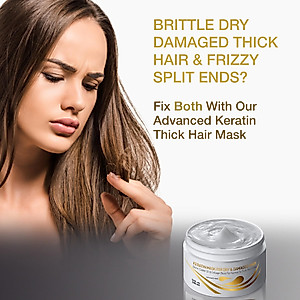 Vitamins Keratin Hair Mask Deep Conditioner - Biotin Protein with Castor Oil Conditioning Repair Treatment for Thick Dry Damaged or Color Treated Curly Wavy and Straight Coarse Hair