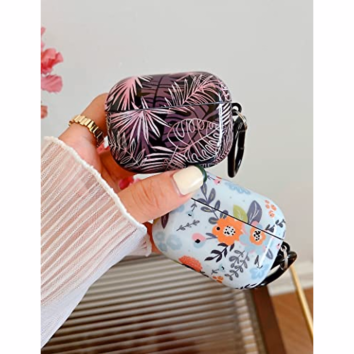 Flower Case Compatible with Apple AirPods Pro Floral, Leaf Smooth Design Cute Kawaii Protective Case Anti-Fall Headphone Case for Airpod Pro Case (AirPods Pro, Rose Gold Leaf)