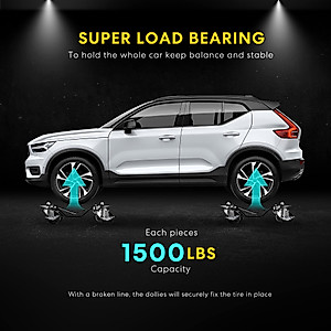 VIVOHOME Heavy Duty Vehicle Mover Dolly of 4 Piece, Wheel Dolly Car Stakes 6000lbs Capacity, Car Roller Dolly Moving Cars, Trucks, Motorcycles, Black