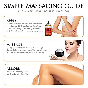 Natural Nourishing Massage Oil with Massage Roller Ball- Coconut & Citrus- Non Greasy, with Therapeutic Rejuvenating, Hydrating & Aromatic Essential Oils for Dry Skin, Soothes Muscles & Joints 8.8 oz