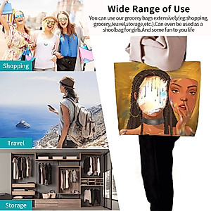 African American Woman Tote Bag for Women Beach Canvas Bag Travel Reusable Grocery Shopping Bag Tote for Women
