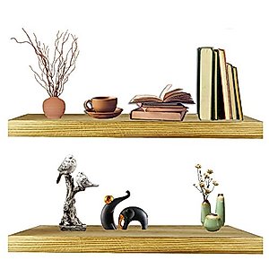 Wall Shelves Set of 2 Floating Rustic Floating Shelf 24 inch Modern Rustic All Wood Wall for Livingroom Kitchen Bedroom Heavy Duty Bracket-Light Gold Oak